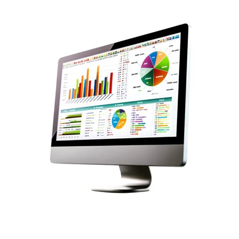 colorful data visualizations on computer screen with graphs and charts