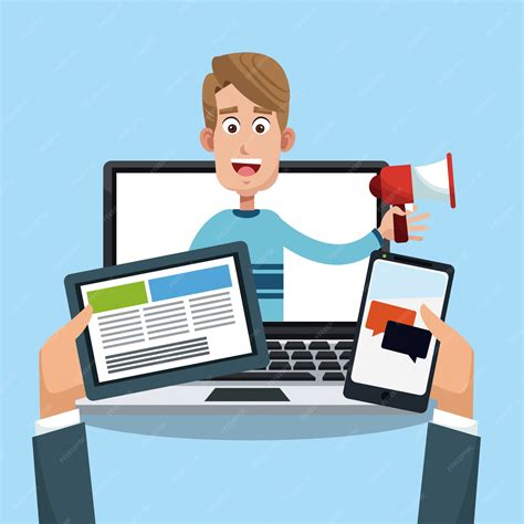 Concepto De Marketing Digital Y Publicidad De Dibujos Animados Vector
