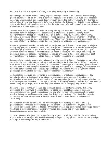 Kultura I Sztuka W Epoce Cyfrowej Pdf