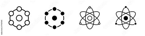 Atom Icon Set Molecular Particles Vector Sign Nuclear Orbit Model Symbol Scientific