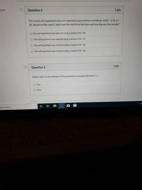 Solved Over Question 1 1 Pts The Results Of A Hypothesis Chegg Com