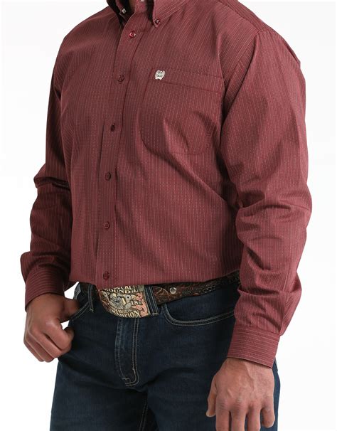 Mens Classic Cinch Burgundy Multi Stripe Long Sleeve Western Button