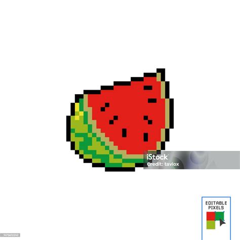 흰색 배경에 격리된 수박 수박 벡터 삽화의 픽셀 아이콘입니다 0명에 대한 스톡 벡터 아트 및 기타 이미지 0명 Brand