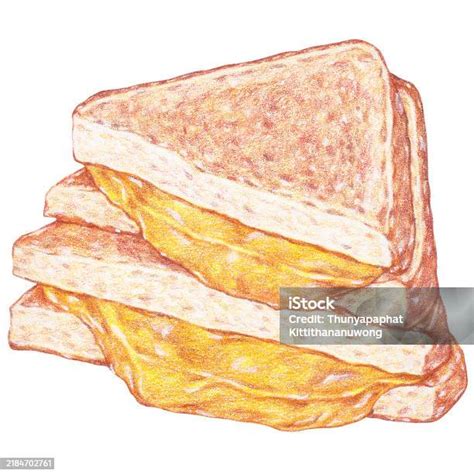 Grilled Cheese Sandwich Bread And Cheese Color Pencil Drawing Style