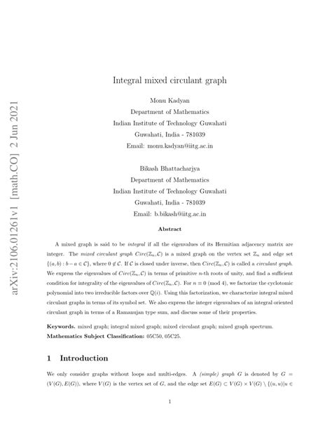Pdf Integral Mixed Circulant Graph