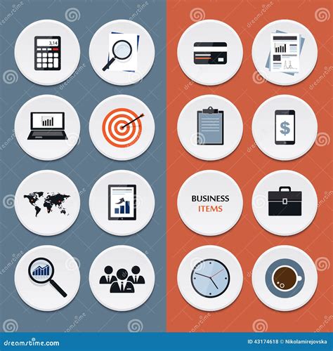 Vector Flat Icons Of Business Workflow Items And Stock Vector Illustration Of Email Business
