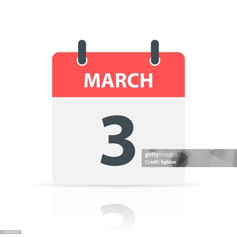 March 3 Daily Calendar Icon With Reflection On White Background High