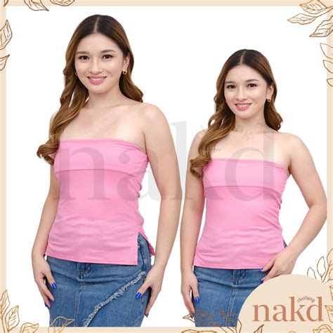 Nakd Fashion Cerise Classic Sexy Knits Off Shoulder Tube Slit Summer Casual Basic Top For Women