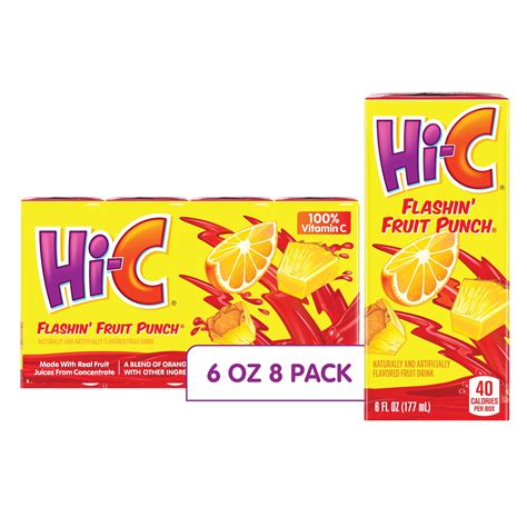 Hi C Flashin Fruit Punch Juice With Vitamin C Real Fruit Juice 6 Fl Oz 8 Juice Boxes