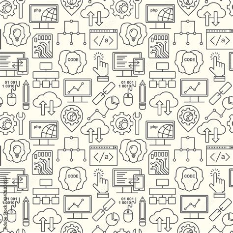 Seamless Internet Technology And Programming Pattern With Linear Icons Line Style Html Php And