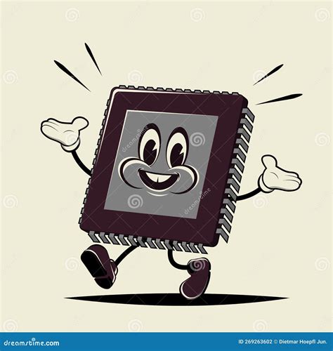 Cartoon Illustration Of A Walking Cpu Stock Illustration Illustration Of Isolated Character