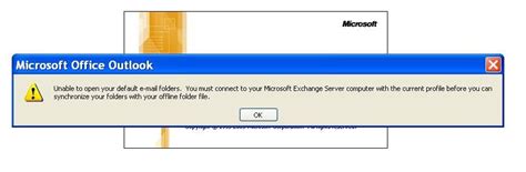 outlook error unable to open default email folders with new setups