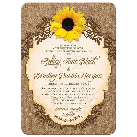 Sunflower Wedding Invitation Rustic Burlap And Lace Floral Sunflower