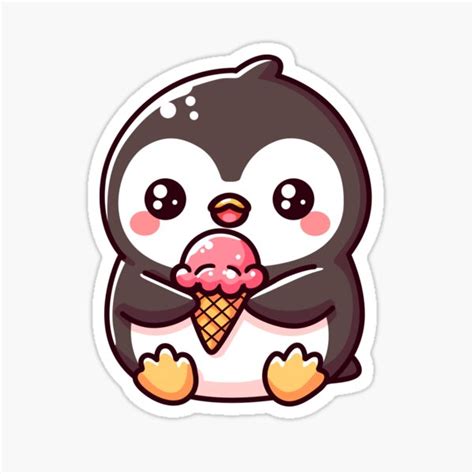 Penguin With Ice Cream Sticker For Sale By Delidream Redbubble