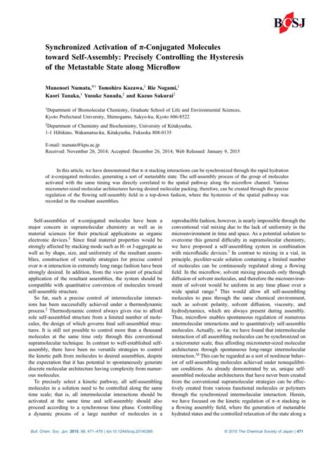 Pdf Synchronized Activation Of Pi Conjugated Molecules Toward Self Assembly Precise