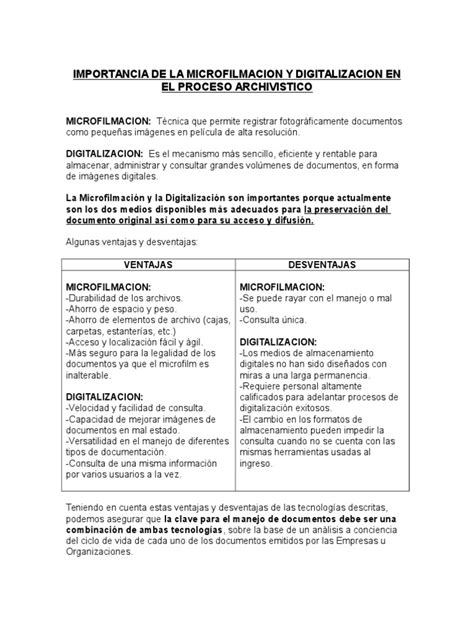 Microfilmación Y Digitalización En Archivos Pdf