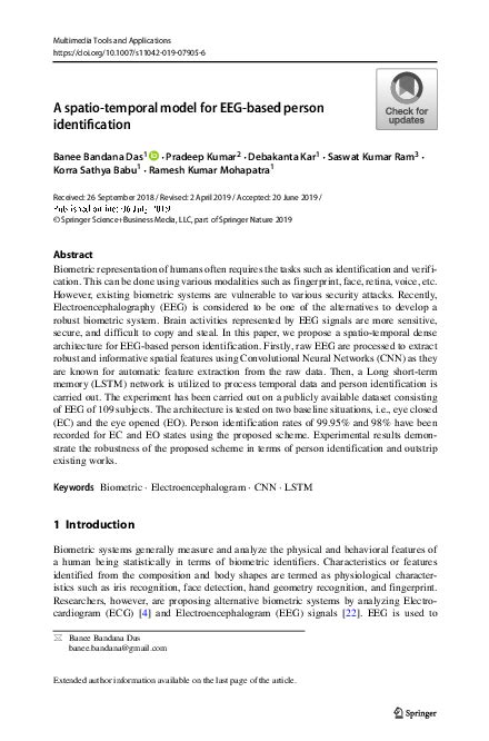 Pdf A Spatio Temporal Model For Eeg Based Person Identification