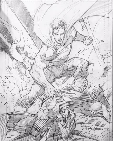 Superman And Brainiac By Ryan Benjamin Art Pencil Sketch Artist