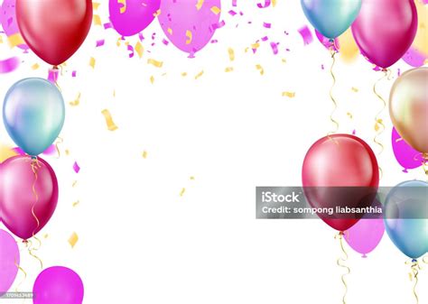 화려한 풍선과 색종이 조각이 있는 축하 배경 벡터 그림입니다 3차원 형태에 대한 스톡 벡터 아트 및 기타 이미지 3차원 형태 공휴일 금색 Istock