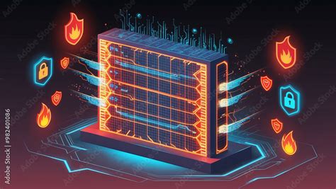 A Digital Firewall Defending Against Incoming Cyberattacks Surrounded By Shields And Security