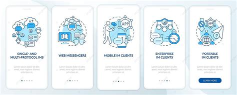 Blue Onboarding Mobile App Page Screen Displaying Different Types Of