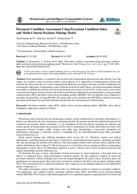 Pdf Pavement Condition Assessment Using Pavement Condition Index And