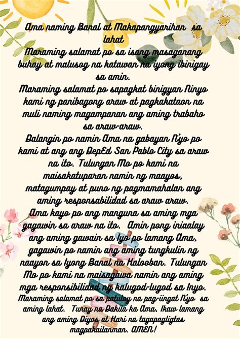 Panalangin Para Sa Pagsisimula Deped Tayo San Pablo City Facebook