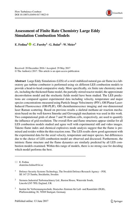 Pdf Assessment Of Finite Rate Chemistry Large Eddy Simulation Combustion Models