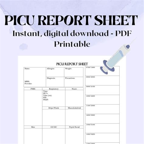 Picu Nurse Report Sheet Etsy