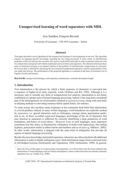 Pdf Unsupervised Learning Of Word Separators With Mdllexicometrica