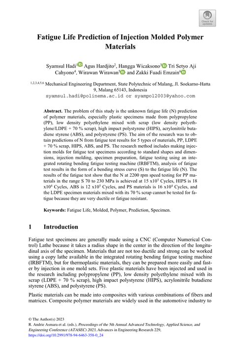 Pdf Fatigue Life Prediction Of Injection Molded Polymer Materials