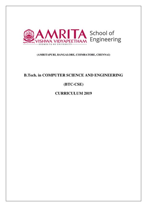 2019 Amrita Btech Computer Science Engineering Curriculum AMRITAPURI