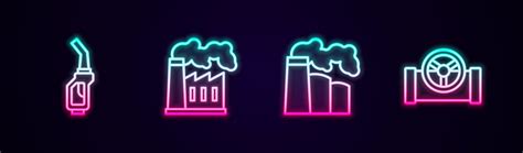 세트 라인 가솔린 펌프 노즐 석유 및 가스 산업 공장 밸브 파이프 빛나는 네온 아이콘 벡터 0명에 대한 스톡 벡터 아트 및 기타 이미지 Istock