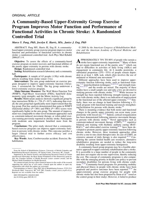 Pdf A Community Based Upper Extremity Group Exercise Program Improves Motor Function And