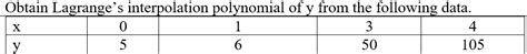 solved obtain lagrange s interpolation polynomial of y from