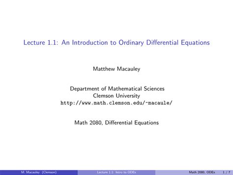 PPT Lecture An Introduction To Ordinary Differential Equations PowerPoint Presentation