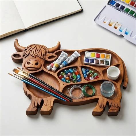 Highland Cow Charcuterie Board Hand Carved Scottish Coo Serving Tray