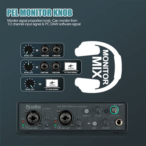 Dgnog Ut44 Sound Card Usb Audio Interface With Asio Driver 6 Input 6 O Dgnog Audio Store