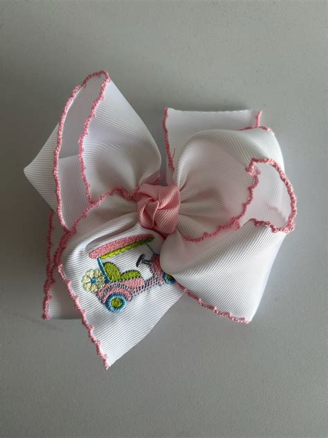 Embroidered Golf Cart Crochet Edge Bow The Old School