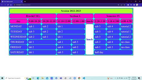 Time Table Project Using Html And Css Only Practice Table Tag In Html With Project Code