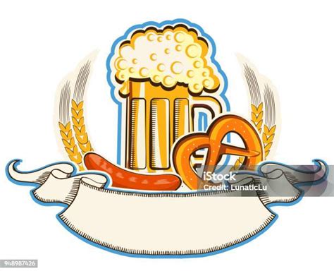 옥 토 버 페스트 맥주와 전통적인 음식 및 스크롤 배경 기호 독일에 대한 스톡 벡터 아트 및 기타 이미지 독일 독일 문화 디자인 Istock