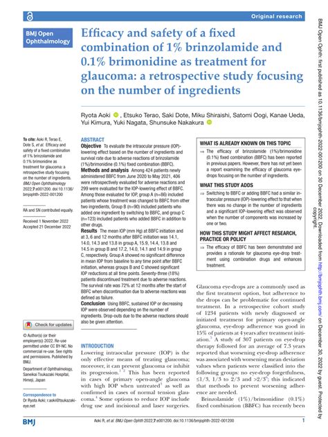 Pdf Efficacy And Safety Of A Fixed Combination Of 1 Brinzolamide And