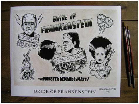 Bride Of Frankenstein Tattoo Drawing