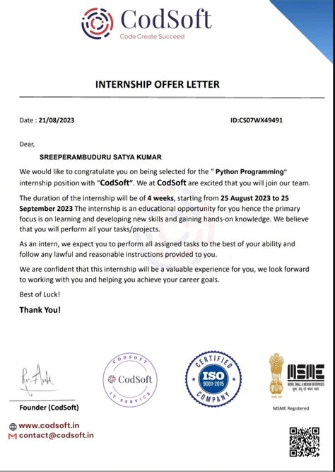 Codsoft Pythonintern Sreeperambuduru Satya Kumar