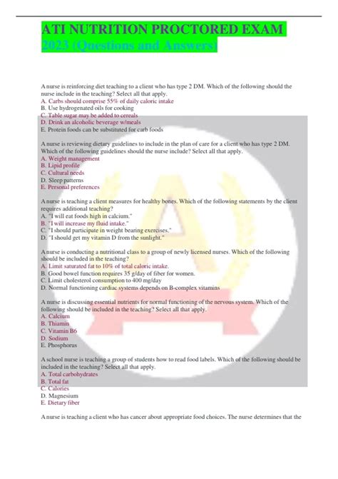 Ati Nutrition Proctored Exam 2023 Questions And Answers A Nurse Is