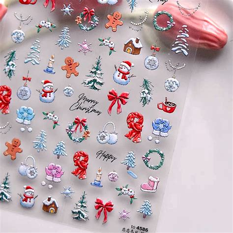 3d엠보 네일스티커 410 눈사람 리본 장식볼 크리스마스