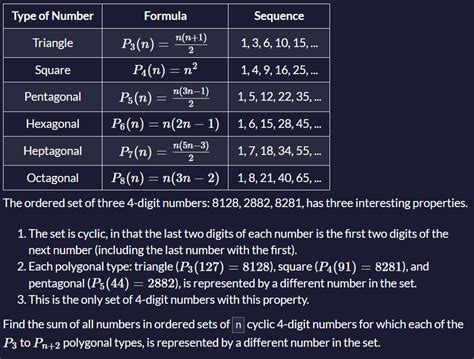 Project Euler Problems 6170 Problem 61 Cyclical Figurate Numbers