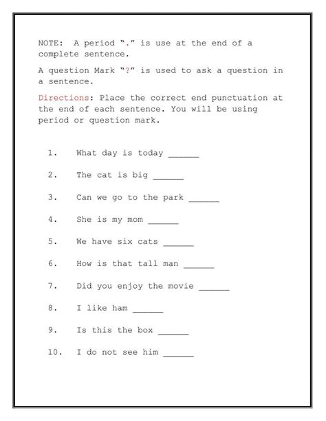 Period And Question Mark Worksheet