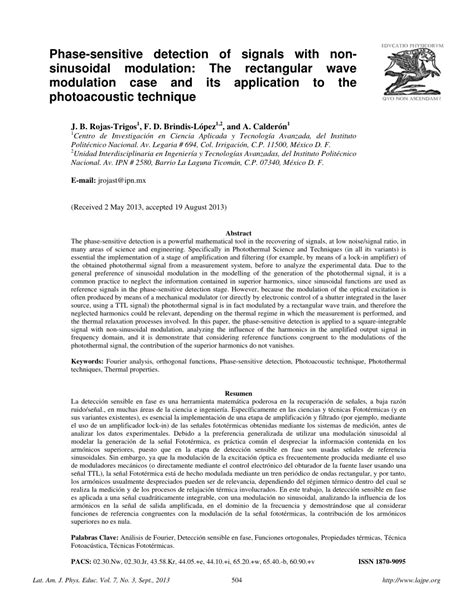 Pdf Phase Sensitive Detection Of Signals With Non Sinusoidal Modulation The Rectangular Wave