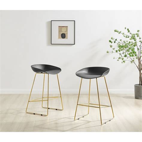 Harper Kitchen Bar Stools Plastic Seats With Gold Legs Set Of 2 Bar